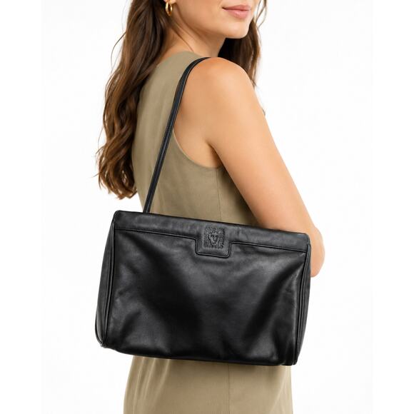 Anne Klein | Bags | 7s 80s Anne Klein Black Leather Shoulder Bag W Lion ...